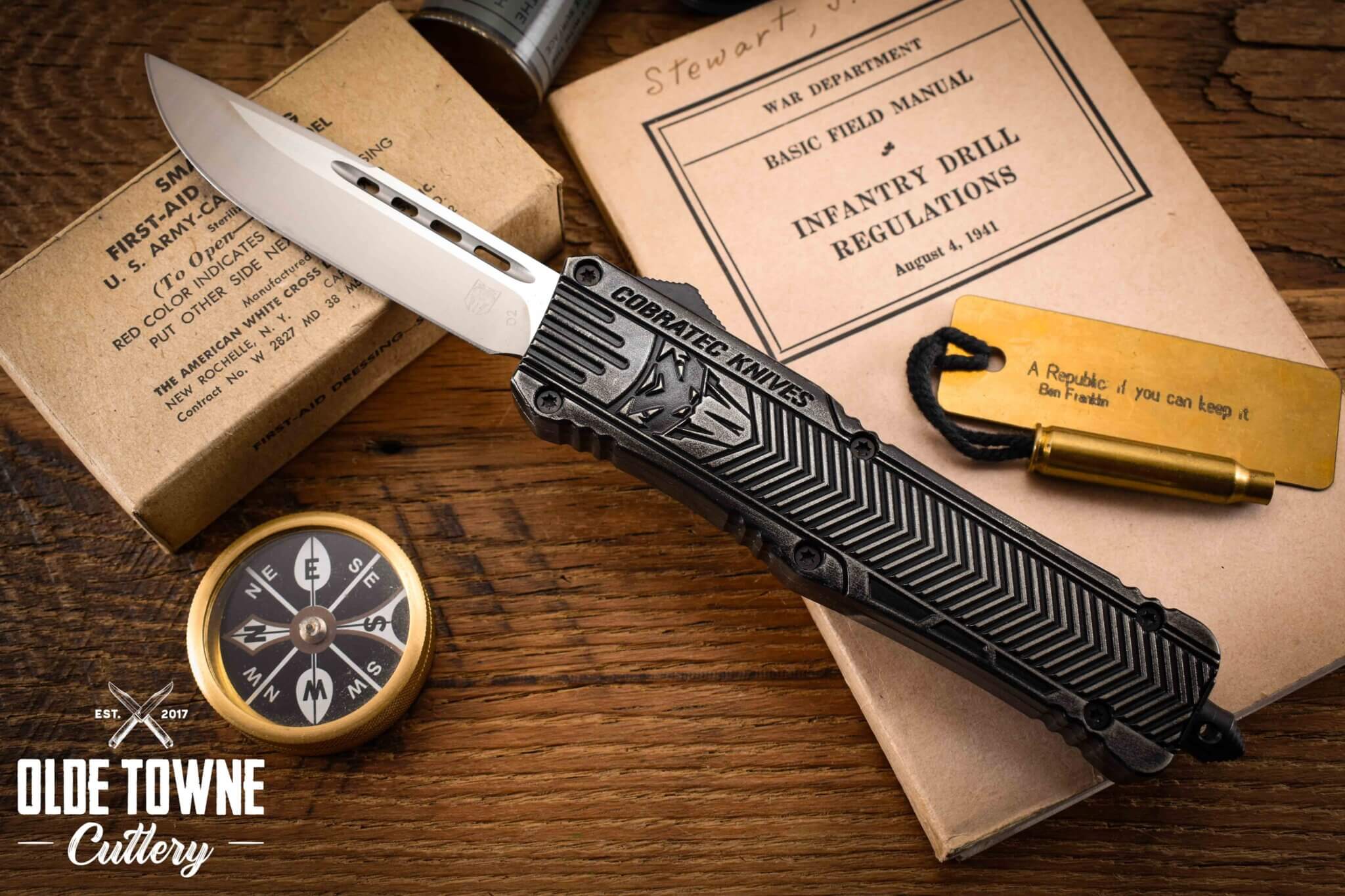 CobraTec CTK-1 Lg OTF drop pt knife for sale in stonewash