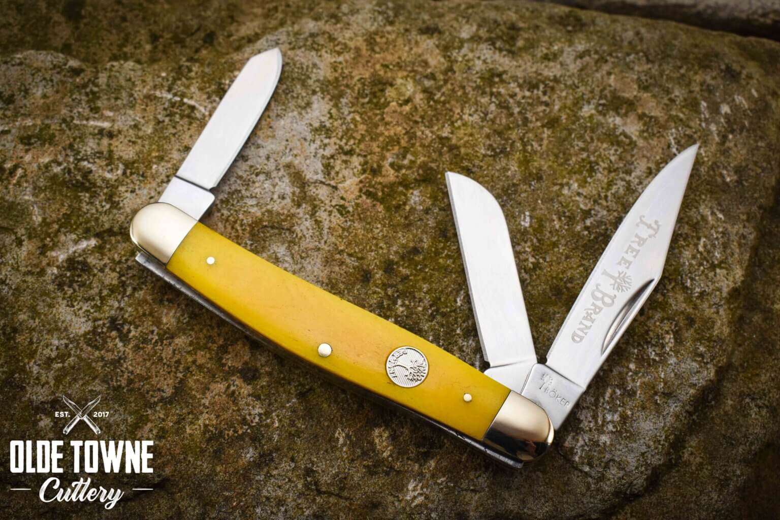 Boker 110859 Stockman in a yellow bone handle slipjoint knife